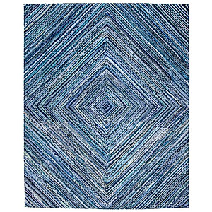 SAFAVIEH Nantucket Collection Area Rug - 8' x 10', Blue, Handmade Boho Cotton, Ideal for High Traffic Areas in Living Room, Bedroom (NAN216A)