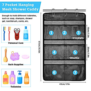 GliCraft 2 Pack 7 Pockets Mesh Shower Caddy Hanging Mesh Shower Organizer with Metal Loop Hangers Bathroom Bag for Soap Shampoo Loofah Cruise Ship Essentials(Black)