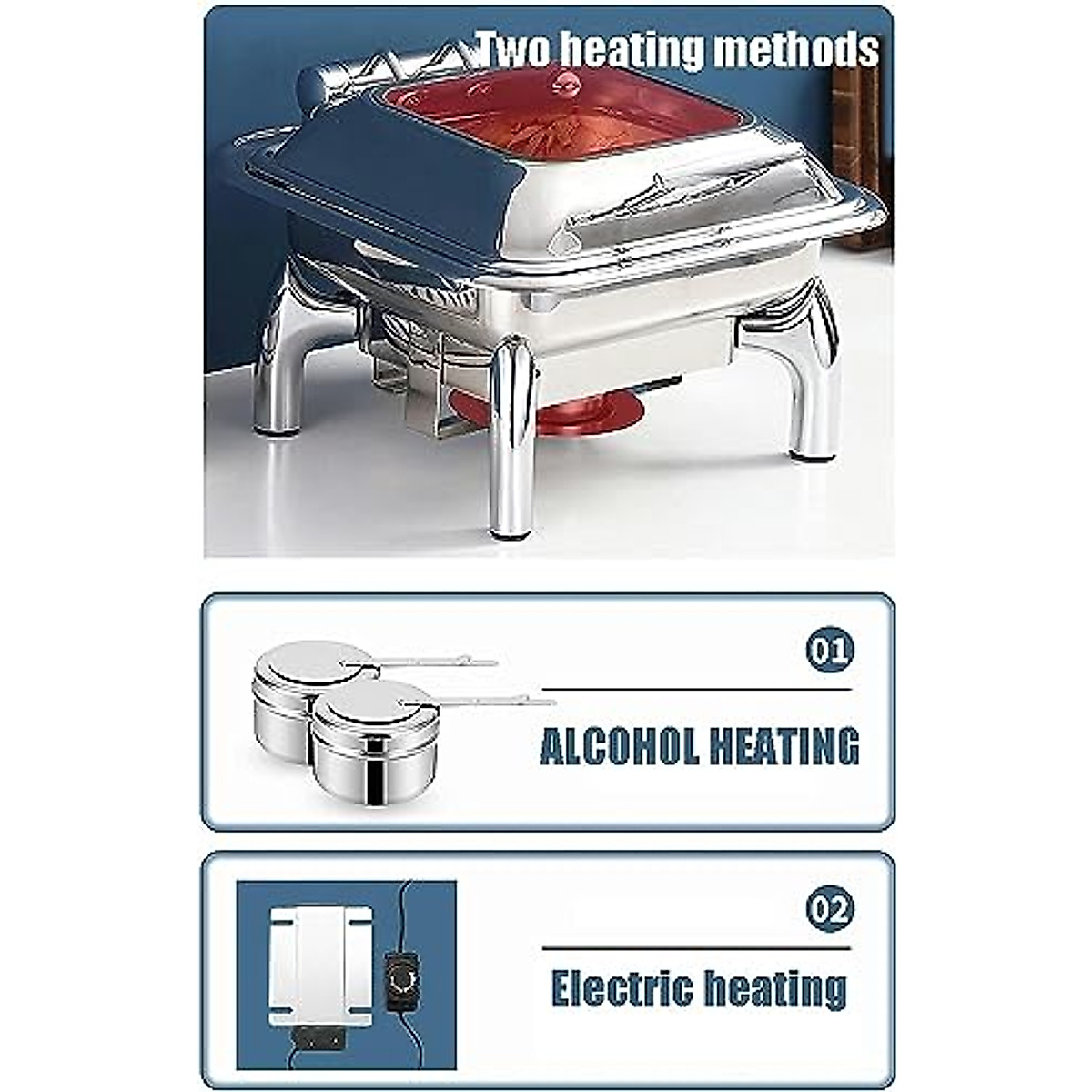 Chafing Dishes Food Warmers, Tower Buffet Server Alcohol and Electric Heating Party Hot Trays, 9L Chafing Dishes with Visual Lid for Keep Food Warm, Adjustable Temperature (B)