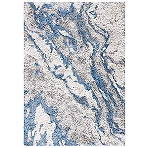SAFAVIEH Horizon Shag Collection 5'3" x 7'7" Grey/Blue HZN890G Modern Abstract Non-Shedding Living Room Bedroom Dining Room Entryway Plush 2.5-inch Thick Area Rug