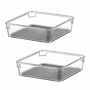 2Pcs Plastic Drawer Organizer 6.5 x 6.5 Inch Utensil Tray Non-Slip Lining and Rubber Feet for Organize Flatware or Makeup Storage
