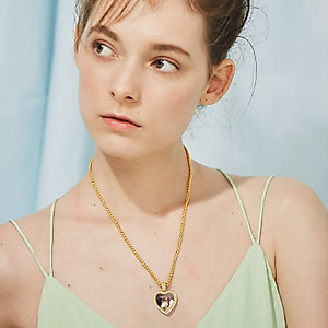 Custom Necklace with Picture Inside Photo Necklace Personalized Memorial Heart Necklaces for Women Bling CZ 18K Gold Plated Fake Gold Pendant Engraved 18'' 22'' Keepsakes Hiphop Jewelry for Lover Mother Gift for Family Couples