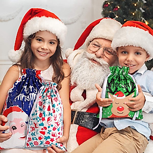 PRETYZOOM Amosfun Christmas Drawstring Gift Bags 30pcs Large Size Wrapping Upgraded Assorted Styles Santa 4 Sizes for Xmas Holiday Presents Party Favor Goody Bags with Ribbon Ties