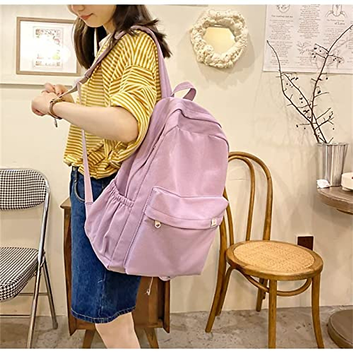 Malwe Difa Backpack, Difa Bear Backpack, Kawaii Solid Color Canvas Backpack Cute Aesthetic Large capacity Casual Rucksack (White)
