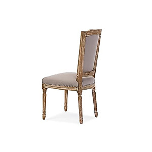Baxton Studio Estelle Shabby Chic Rustic French Country Cottage Weathered Oak Linen Button Tufted Upholstered Dining Chair, Medium, Beige