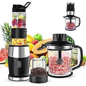Goelunmy Blender and Food Processor Combo, Blender for Shakes and Smoothies, Bullet Blender Personal Blender Small Blender, Suitable for Kitchen, Home, Food, Juice, 700W Electric Blender with Mixer Grinder/Blender/Chopper & 19-oz Portable Blender Cup