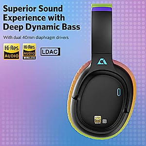 Ankbit E700 Bluetooth 5.1 Headphones with Hybrid Active Noise Cancelling, Over-Ear Wireless Headphones with LDAC for Hi-Res Wireless Audio, aptX HD & Low Latency, Clear Calls, 60H Playtime, Colourful