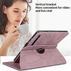 Schaflie Compatible with Samsung Galaxy Tab S9 2023/ Tab S8 2022/ Tab S7 2020 11 inch Case 360 Rotating Cover PU Leather Stand Function with Tree Embossed SM-X700/X706/T870/T875/T876B Rosegold