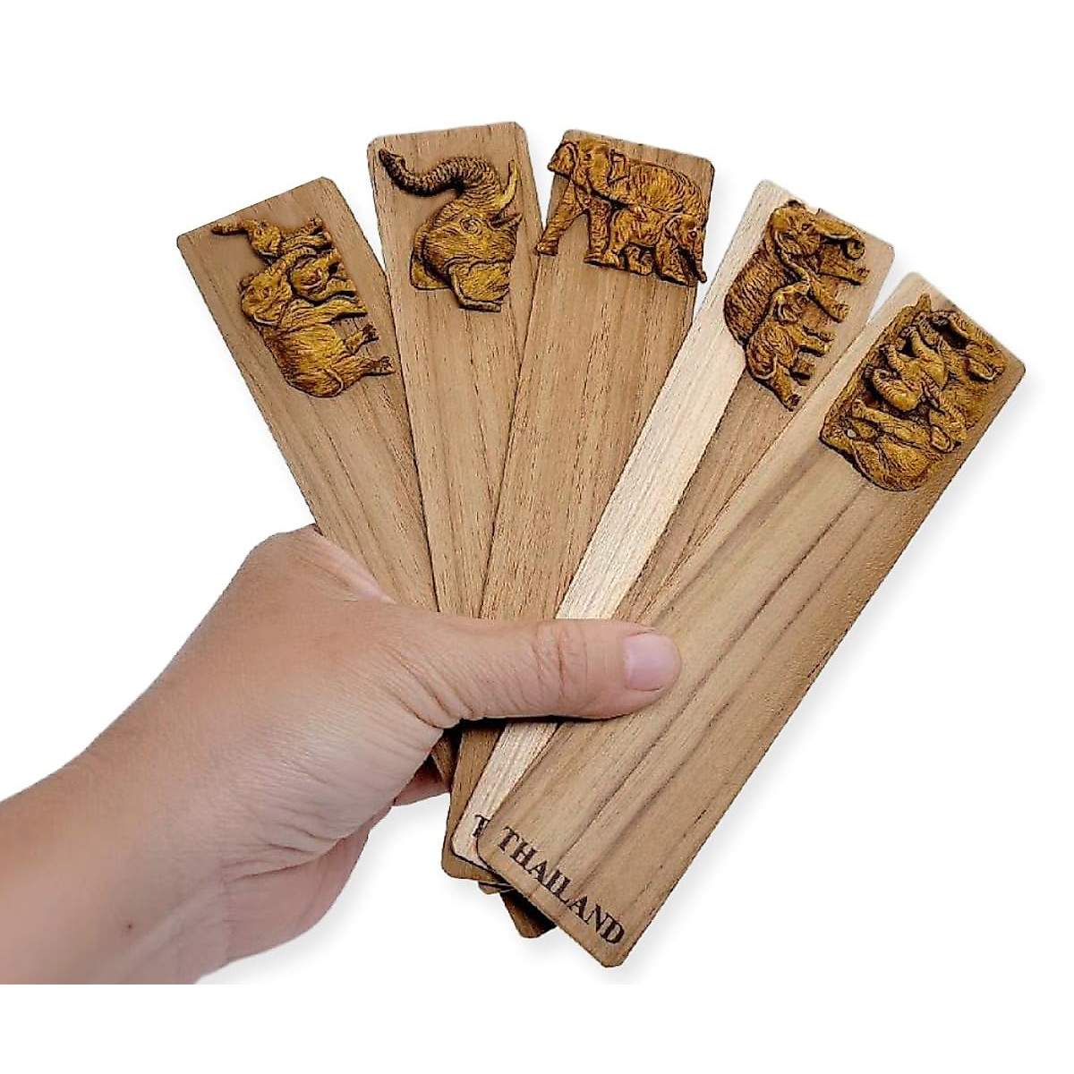 WitnyStore 7" Long Carved Wooden Bookmark Elephant Walking and Baby Lifting Trunk Handmade Unique Craft Accessory Collectibles Gift Souvenir