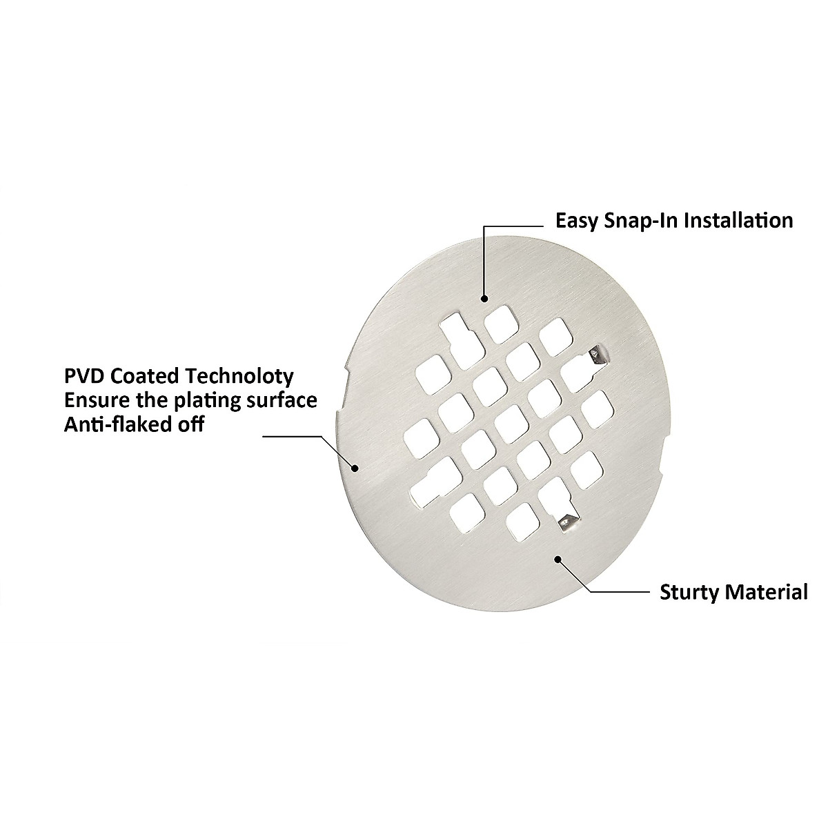 Artiwell 4-1/4” OD Snap-in Shower Drain Cover, Round Shower Drain Strainer Grid, Replacement Cover, Designed for Long-Lasting