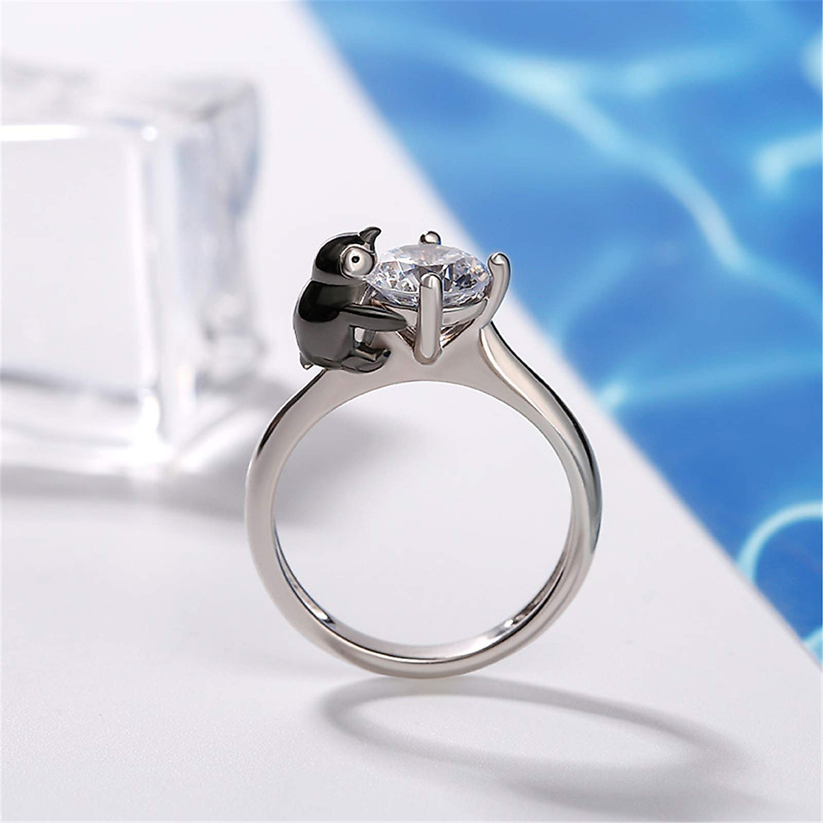 Jeulia "Keep Your Cool Penguin Round Cut Sterling Silver Ring Fashion Anniversary Promise Engagement Wedding Ring Set for Her With Gift Jewelry Box (7)