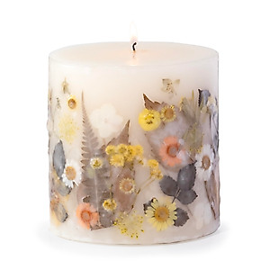 ANDALUCA Pressed Real Flowers Handcrafted Botanical Floral Pillar Candle (Sunlit Daisy)