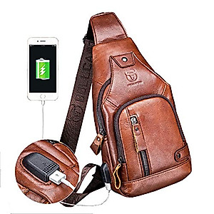 Hebetag Leather Sling Bag Hiking Daypack for Men Women Outdoor Travel Camping Fishing Crossbody Shoulder Chest Pack Backpack