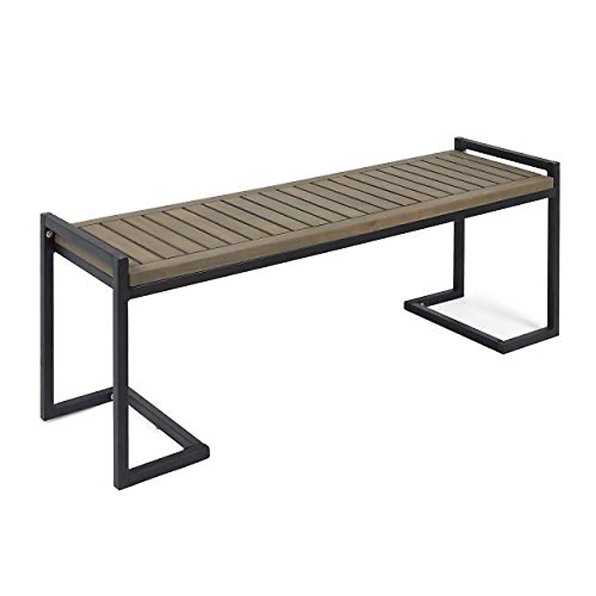 Christopher Knight Home Noel Outdoor Industrial Acacia Wood and Iron Bench, Gray, Grey Finish/Black Metal