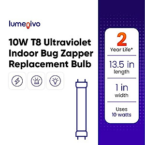 lumenivo F10T8/BL Bug Zapper Light Bulbs 10 Watt T8 Ultraviolet Indoor Zapper Replacement Bulbs - T8F10W Light Zapper Bug Light Bulbs – Fits Most Electronic 20W Bug Mosquito Zappers - 2 Bulbs
