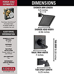 Delta Faucet Dryden 17 Series Dual-Function Tub and Shower Trim Kit with Single-Spray Touch-Clean Shower Head, Venetian Bronze, 2.0 GPM Water Flow, T17451-RB-WE (Valve Not Included)