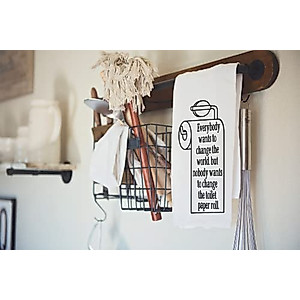 Handmade Funny Kitchen Towel - Change the Toilet Paper Roll - 100% Cotton Funny Flour Sack Hand Towel for Kitchen - 28x28 Inch Bathroom Towel - Perfect for Housewarming-Holiday-Birthday Gift