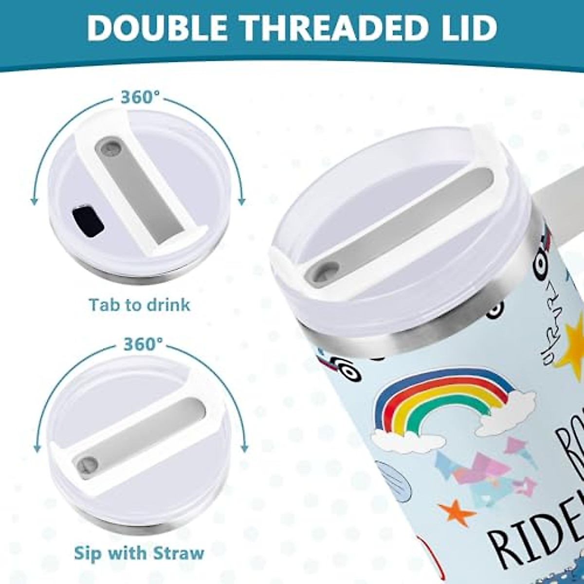 RPLIFE Playful Dinosaurs 40 Oz Tumbler with Handle and Straw, Stainless Steel Water Bottle with Straw, Coffee Tumbler for Women