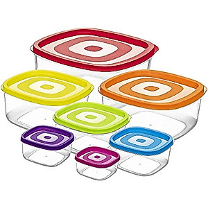 Rectangle Food Storage Containers, Set of 7 - Southern Homewares - Colorful Rectangle Holders w/Snap-On Lids