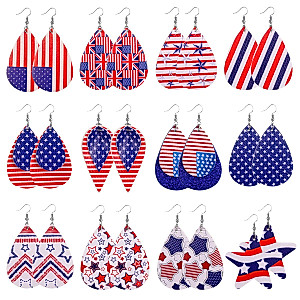 AIDSOTOU 12 Pairs Leather Earrings Set for Women Lightweight Faux Leather Teardrop Earring 4th of July Jewelry