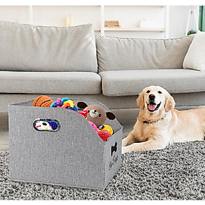 Geyecete Big Dog Toys Storage Bins Canvas Foldable Fabric Trapezoid with metal handles pet Baskets,Can be Personalized,Storage Bin Large toy box Organizer-Snow Gray