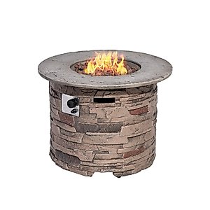 SUNBURY Outdoor Fire Pit Propane Round Fire Pit Table Fire Column, Stonecrest 40,000 BTU Gas Fire Pits for Outside w Lava Rocks, Waterproof Cover