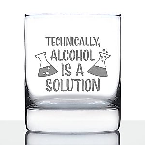 Alcohol Is A Solution - Whiskey Rocks Glass - Funny Science Teacher Gifts for Women & Men - Fun Drinking Decor - 10.25 Oz