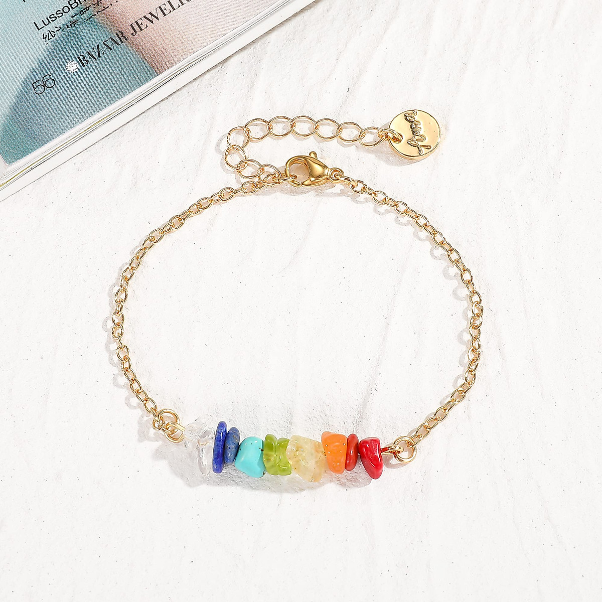 AURA 7 Chakra Bracelet and 7 Chakra Necklace Set - Adjustable Crystals and Healing Stones Bracelets and Necklaces - Natural Spiritual Jewelry for Women, Yoga Meditation Beads, Balancing Energy, Gifts