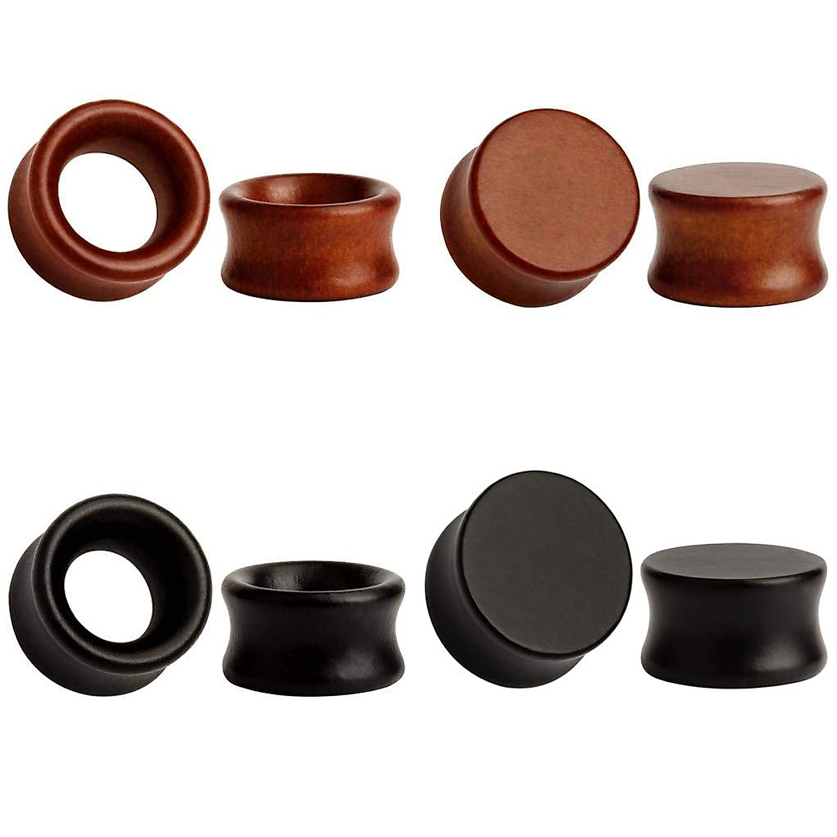 TBOSEN 8PCS Large Double Flared Brown Black Organic Wood Saddle Plugs Flesh Tunnels Stretching Punk Piercings Expanders Ear Gauges Set
