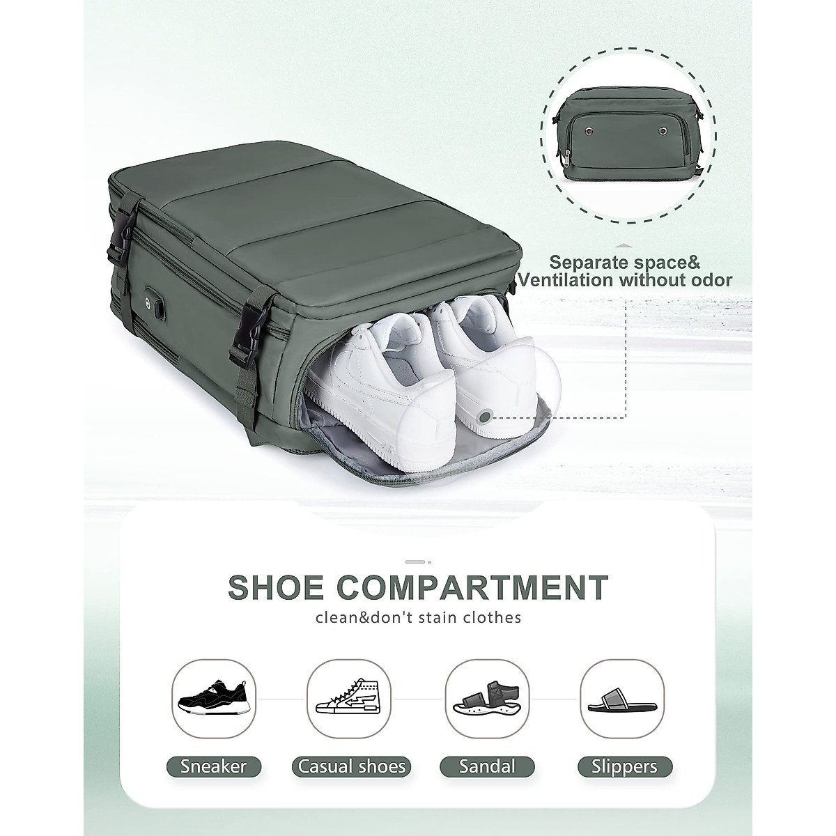 bergsalz Backpack For Women Travel Bag Weekender Lightweight Medium Backpack Olive Green For Men Hiking Waterproof Gym Bag Travel Essential Canvas Bag Carry On Backpack For Sport Fan Laptop Bag