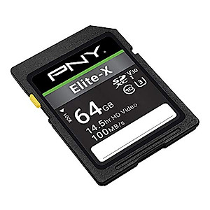 PNY 64GB Elite-X Class 10 U3 V30 SDXC Flash Memory Card - 100MB/s, Class 10, U3, V30, 4K UHD, Full HD, UHS-I, Full Size SD