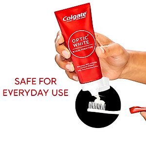 Colgate Optic White Stain Fighter with Baking Soda Whitening Toothpaste, Clean Mint Flavor, Removes Surface Stains, Enamel-Safe for Daily Use, Teeth Whitening Toothpaste with Fluoride, 6 Oz Tube