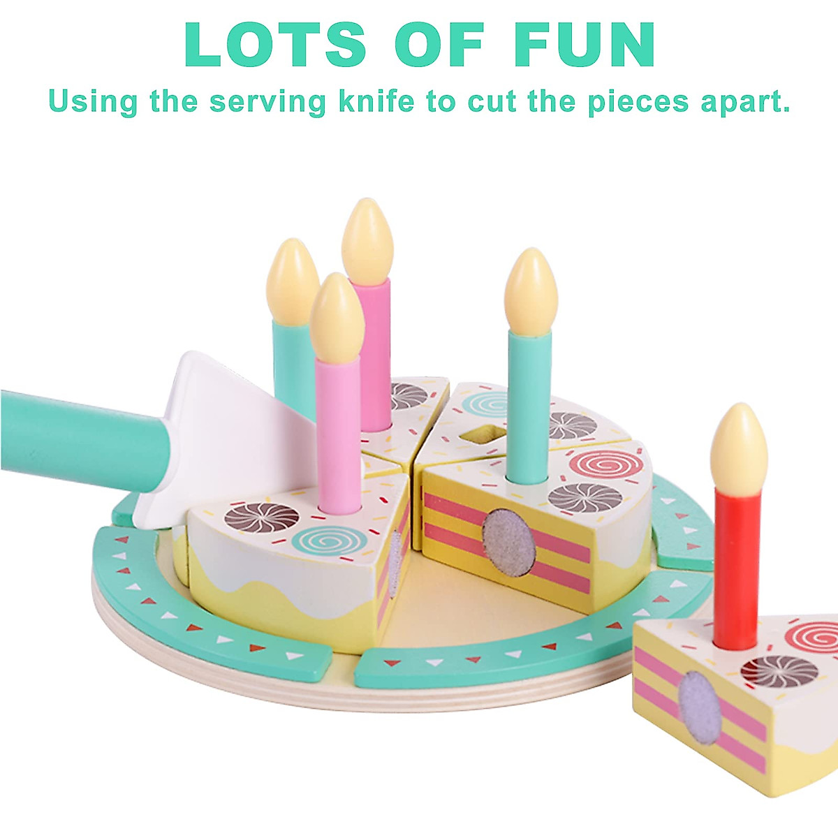 Birthday Cake Cutting Toys, Wooden Play Food Set for Kids Toddlers, Pretend Play Kitchen Toys for Boys Girls