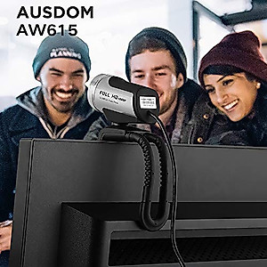 AUSDOM Full HD 1080P Wide Angle View Webcam with Anti-Distortion, AW615 USB Computer Camera,90-Degree FOV, auto Low-Light Correction, Plug and Play for Zoom/Skype/Teams,Conferencing and Video Calling