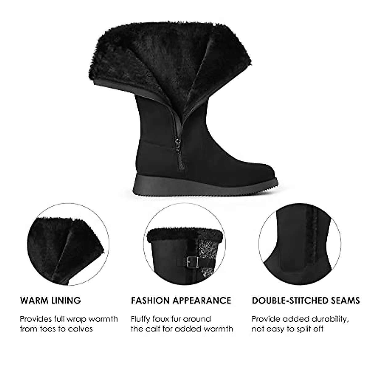 DREAM PAIRS Womens DSB212 Winter Snow Boots Mid-Calf Fashion Furry Warm Tall Boot Black Size 10