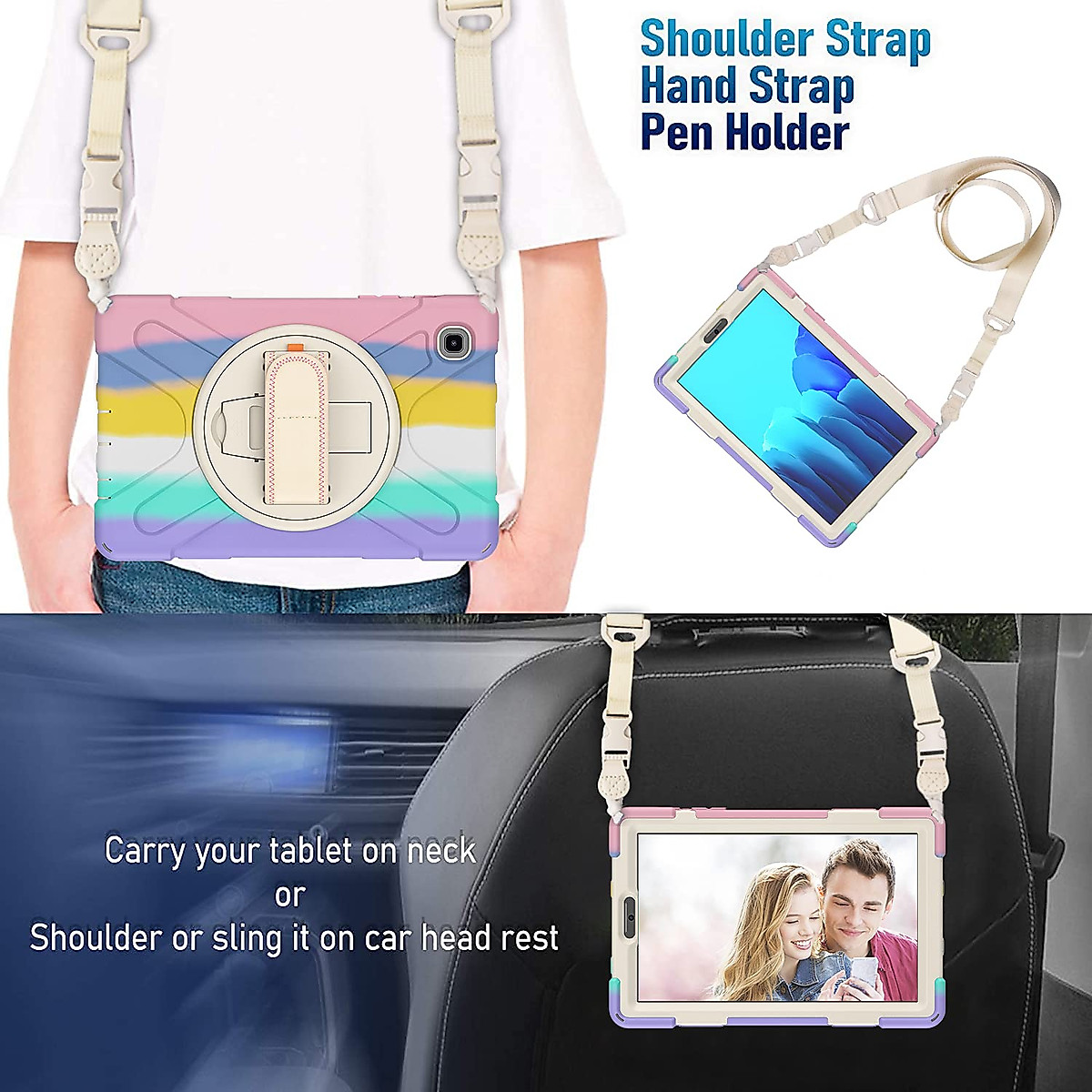 SIBEITU Case Compatible with Samsung Galaxy Tab A7 Lite 2021 with Screen Protector, 8.7 inch 3-Layer Durable Protective Case Cover W/Hand&Shoulder STRP for SM-T220/T225