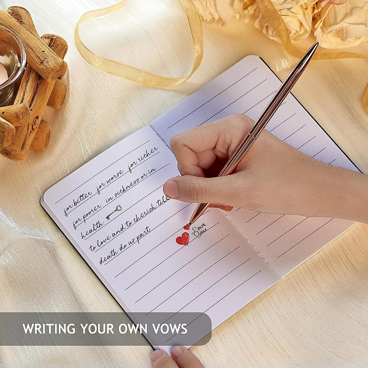 JUBTIC Wedding Vow Books, Vow Books His and Hers with Gold Foil Lettering, 48 Pages with Plenty of Space to Write Your Vows, Perfect Wedding Essentials for Your Wedding Day - (Black +White)