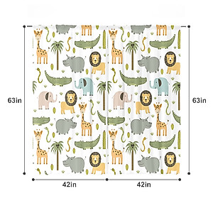 MESHELLY Kids Safari Curtains 42W X 63H Inch Rod Pocket Cute Cartoon Animals Baby Boy Nursery Bedroom Decor Woodland Jungle Lion Elephant Curtains for Children Living Room Window Drapes Fabric