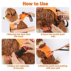 Retractable No-Pull Dog Harness, Auto-Stop Rope for Safety Use, Adjustable Reflective Oxford Easy Control,for 15-33 LBS Medium/Large Dogs Use(Orange)