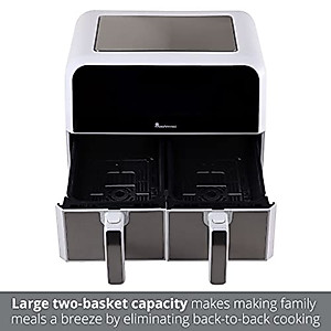 MasterPRO - Dual Air Fryer - 8.4 Quart Capacity with Two Frying Baskets - Two Non Stick Crisper Racks - Holds up to 7.5 Pounds of Food - 1700 Watts - 8 Pre-Programmed Settings