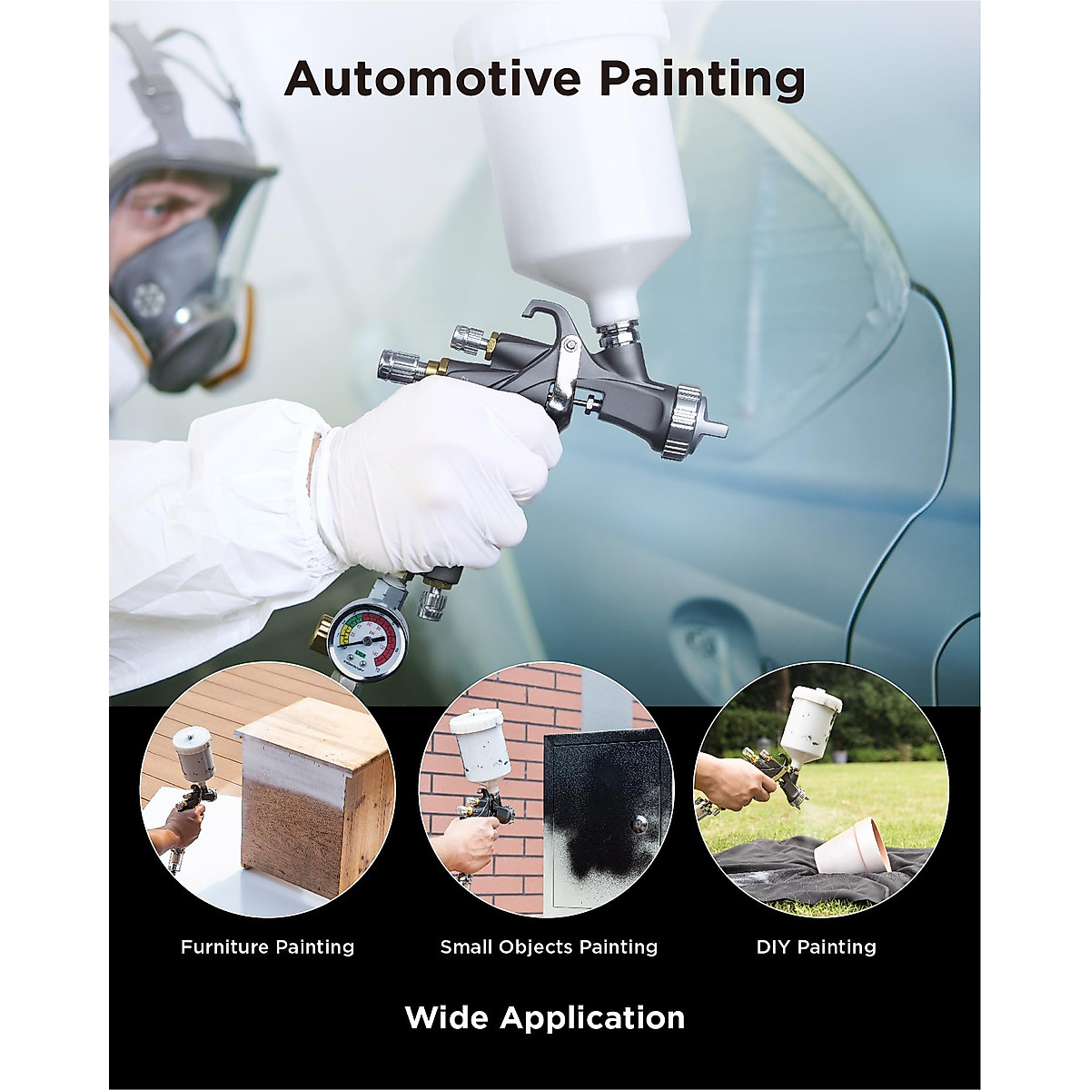 InoKraft D1 LVLP Air Spray Gun Premium Kit, Easy to Use, Paint Gun for Cars & House DIY Painting, 1.3/1.5/1.7mm Nozzles, with Paint Sprayer Accessories