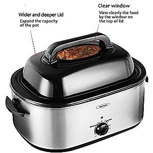 Sunvivi 24 Quart Electric Roaster with Removable Pan,Electric Turkey Roaster Oven with Visible & Self-Basting Lid,Large Roaster with Removable Pot and Cool-Touch Handles