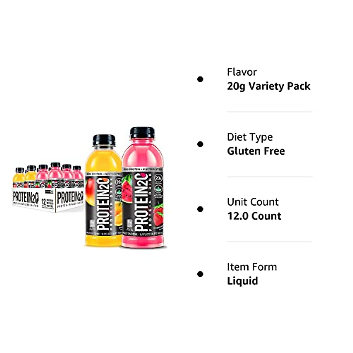 Protein2o 20g Whey Protein Isolate Infused Water Plus Electrolytes, Sugar Free Sports Drink, Ready To Drink, Gluten Free, Lactose Free, 20g Variety Pack, 16.9 Fl Oz (12 Count)