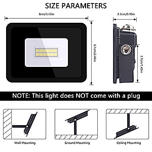 MIHEAL 110V 2Pack 10W LED Flood Light,Cool White, IP68 Waterproof Super Bright Security Lights, Outdoor Floodlight for Yard, Garden, Playground, Basketball Court [Energy Class A++]