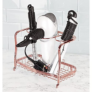mDesign Metal Hair Care & Styling Tool Organizer Holder - 3 Sections - Bathroom Vanity Countertop Storage for Hair Dryer, Flat Irons, Curling Wands, Hair Straighteners - Rose Gold