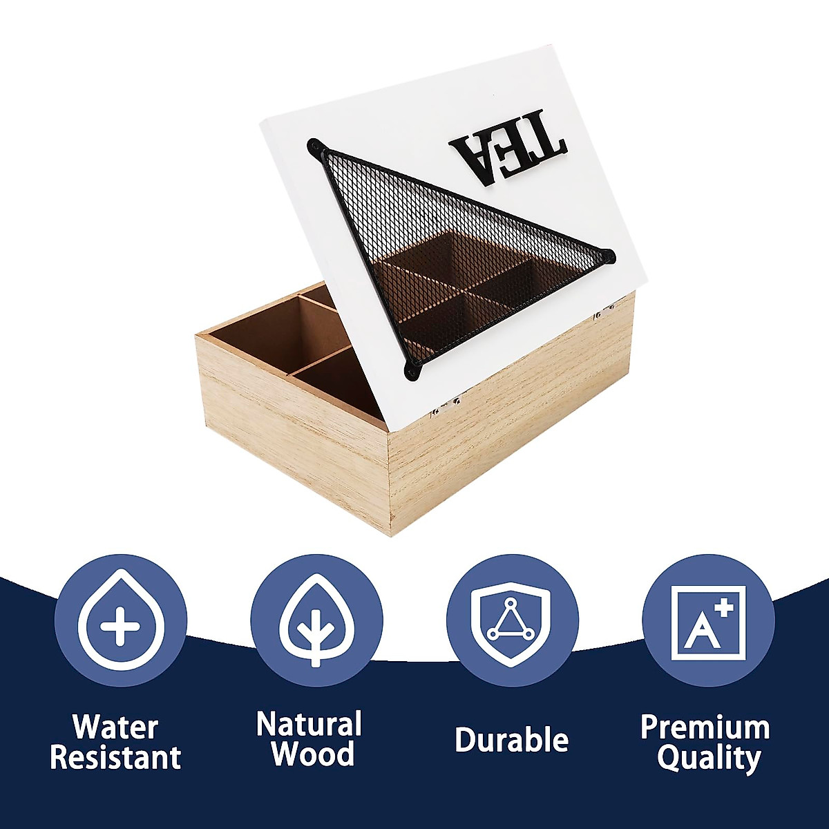 Wooden Tea Bag Organizer，Tea Organizer for Tea Bags，6 Compartments Tea Box Organizer，Tea Bag Holder Organizer,Tea Storage Box for Office Kitchen Cabinet