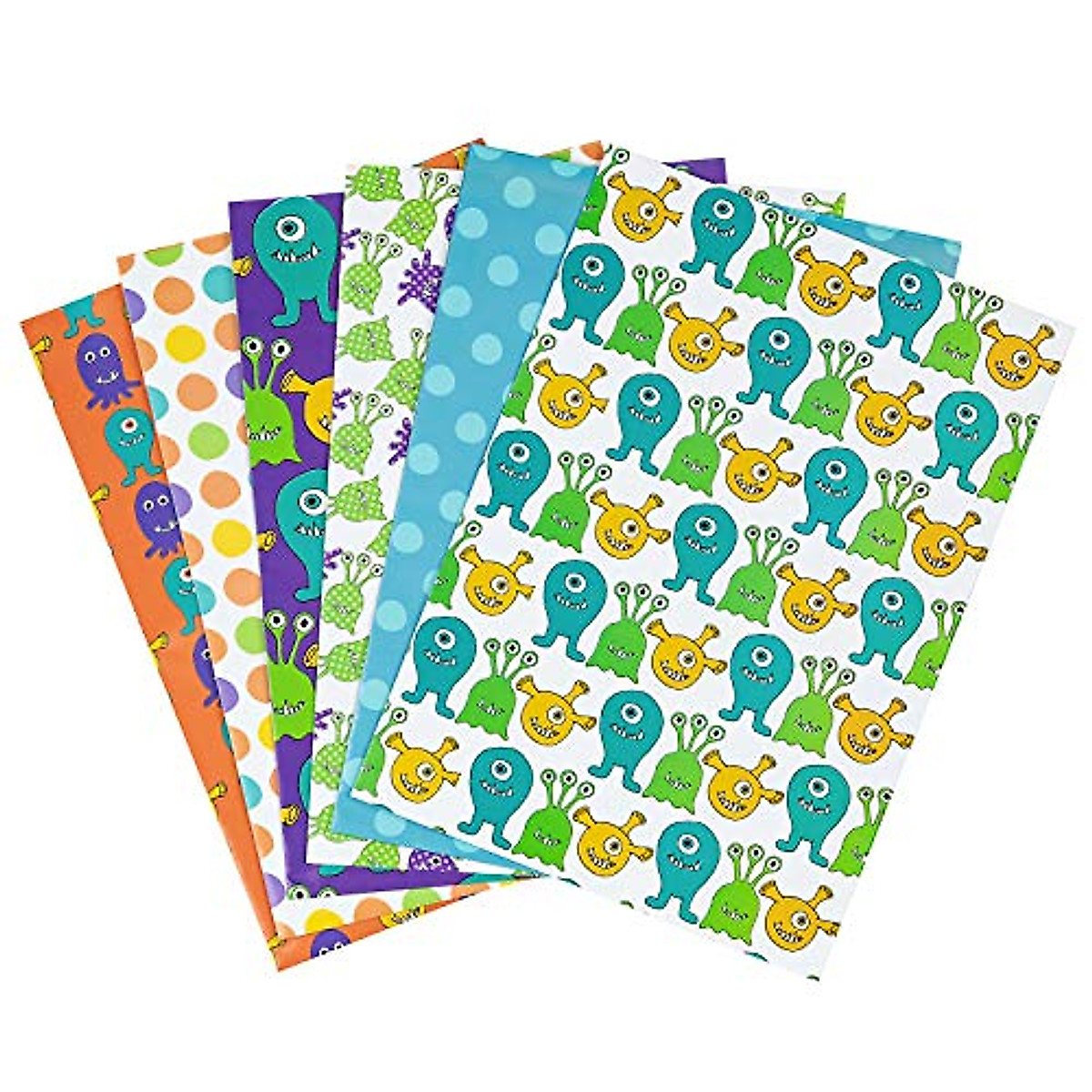 MAYPLUSS Wrapping Paper Sheet - Folded Flat - 6 Different Monster Design (45.2 sq. ft.ttl.) - 27.5 inch X 39.4 inch Per Sheet