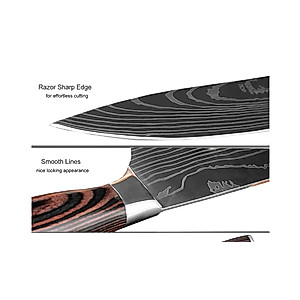 Damascus Kitchen Knives Set of 5 – Razor-Sharp Steel, Laser-Cut Damascus Pattern, Includes Chef Knife, Santoku, Nakari & Paring Knife for Precision Cutting in Home or Professional Kitchens