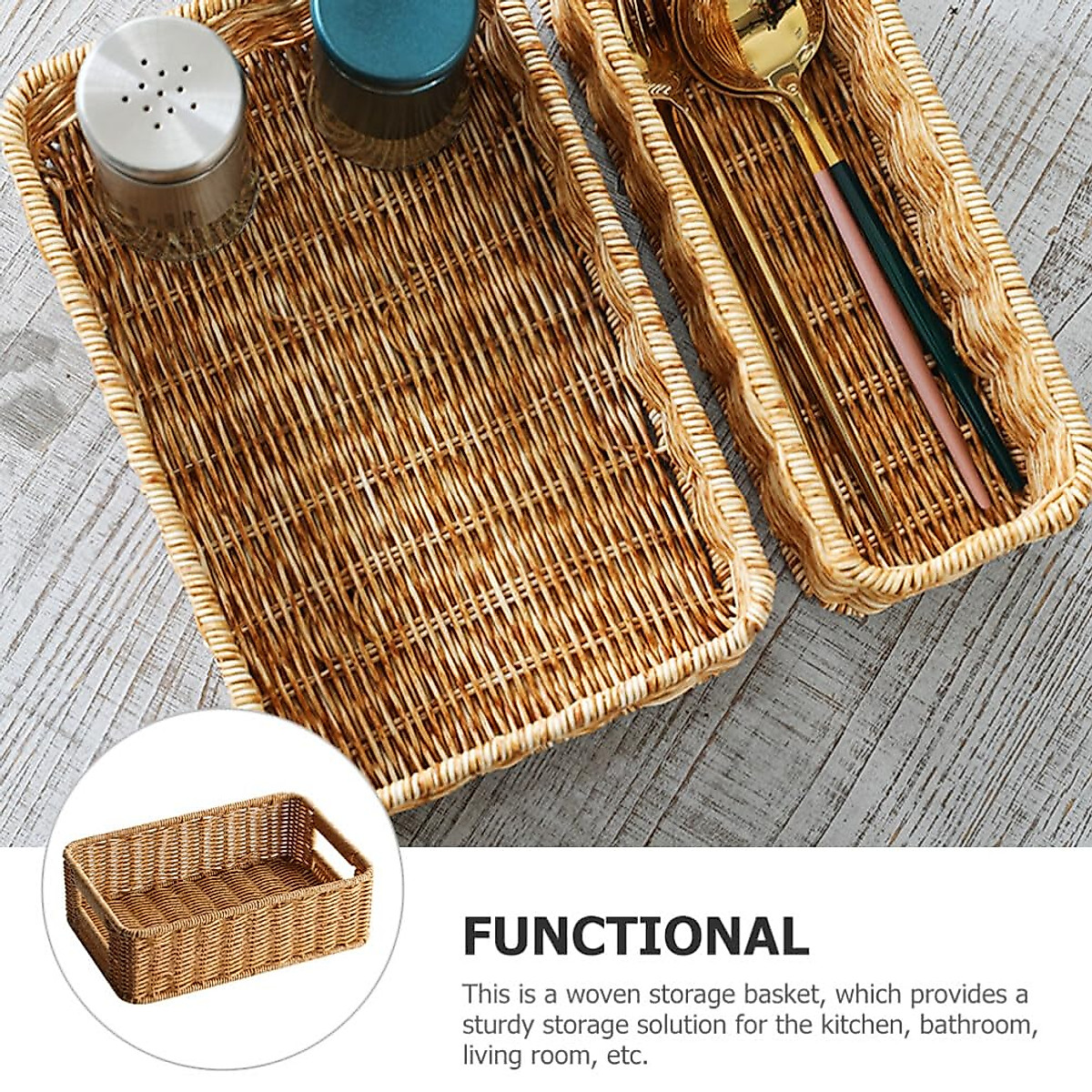 VOSAREA Wicker Baskets Rattan Woven Baskets Seagrass Storage Baskets for Shelves Rectangular Basket Rattan Toilet Tank Basket