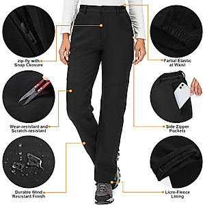 Women's Snow Fleece-Lined Soft Shell Insulated Waterproof Pants Tactical Winter Hiking,Camping,Travel 5022,Black,2